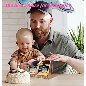 Lecelzie Toddler Activities Wooden Toys Car Baby Infant Montessori Fine Motor Skills Toys for 1 2 3 4 Year Old Boys Girls Gift Party Favors for Kids Push and Pull Toys