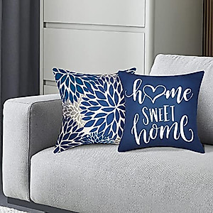 RYSMIYOU Decorative Throw Pillow Covers Set of 4 Blue Pillow Covers 18x18 inch Throw Pillow Cases Linen Square Pillow Case,Farmhouse Outdoor Modern Boho Pillow Covers for Couch Sofa Living Room