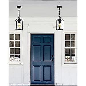 UFOND Outdoor Pendant Lantern for Porch, Pendant Light in Black Finish, 1-Pack Exterior Hanging Lantern with Clear Glass and Adjustable Chain,Gazebo Light Fixture for Patio Garage Entryway