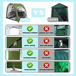 AMOSSO 4 or 5 Bike Shed Tent, Extra Thick 210D Silver Coated Oxford Waterproof & Sunproof, Double Side Opening Portable Storage Sheds Outdoor with Floor for Motorcycle, Bicycle, Garden Tools, Green