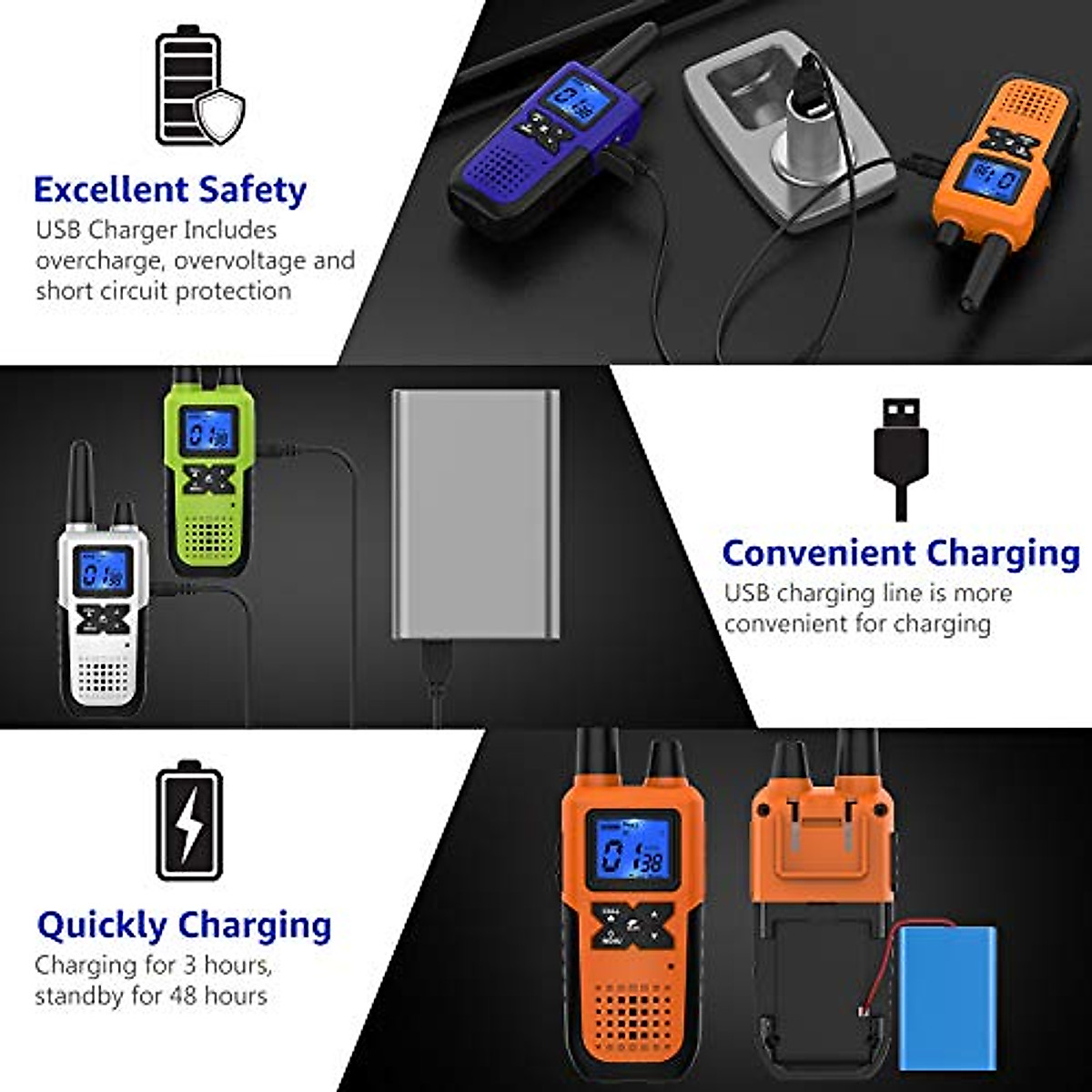 4 Long Range Walkie Talkies Rechargeable for Adults - NOAA 2 Way Radios Walkie Talkies 4 Pack - Long Distance Walkie-Talkies with Earpiece and Mic Set Headsets USB Charger Battery Weather Alert