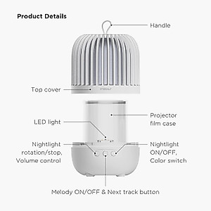 mooas Wonderland Rotating Projector Melody Nightlight (White), 360° Rotating Nightlight, Nightlight for Kids Baby Room, 4 Lighting Modes and 8 Melodies, 9 Theme Films, 1200mAh Rechargeable Battery