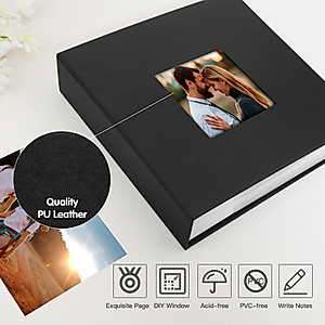 Photo Album 4x6 240 Photos with Writing Space, 4x6 Photo Album Leather Cover with Front Window, 4x6 Picture Album, 240 Photos 4x6 Photo Album Book for Wedding Kids Travel Family Baby Pictures (Black)