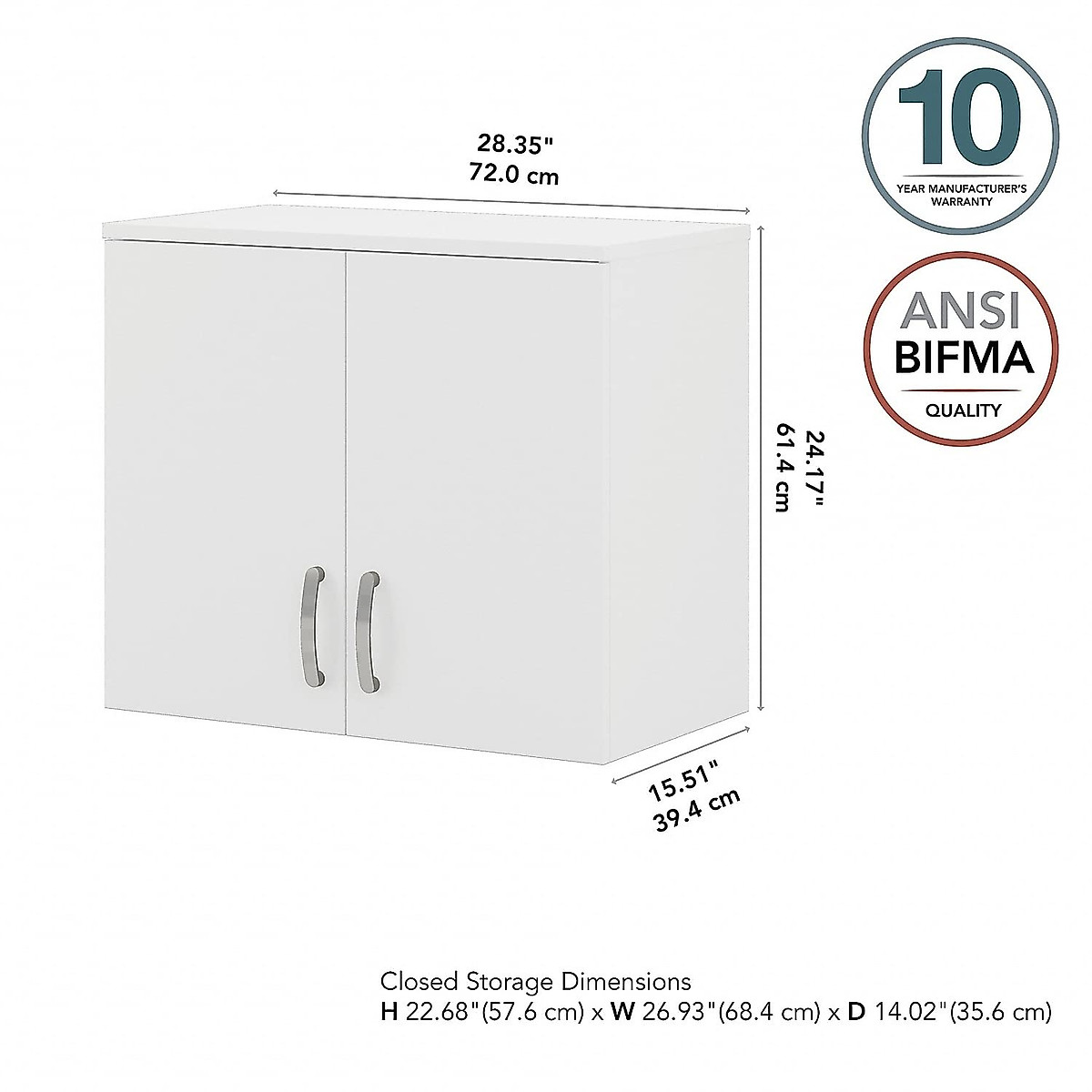 Bush Business Furniture Universal 24-inch Wall Cabinet with Doors and 2 Shelves, White (UNS428WH)