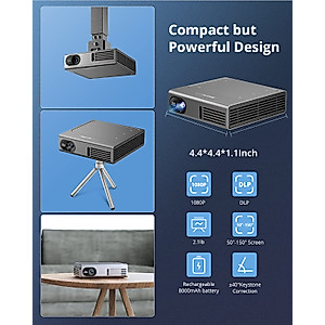 Mini Projector DLP - 5G WiFi Portable Pocket Projector with Tripod 1080P Movie Projector 150 ANSI Lumen, Built-in Android 7.1OS System