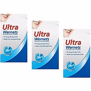 THREE PACKS of Poligrip Wernets Ultra Denture Fixative Powder by Wernets