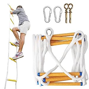Fire Escape Ladder Emergency Rope Ladders with Carabiners Reusable Fire Ladder Withstand Weight up to 2000 pounds, Portable & Reusable(16F/5M)