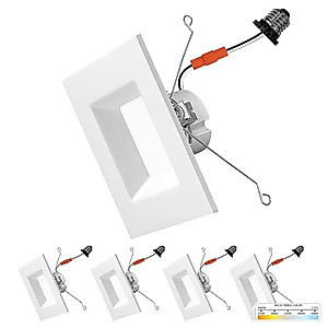 NUWATT 4 Pack, 5/6 Inch Retrofit LED Square Recessed Lighting, 5CCT 2700K/3000K/3500K/4000K/5000K Selectable, 1100 Lumens 14W, Dimmable 5/6" Square Downlight, 6in Square Can Light, Wet Rated, ETL, T24