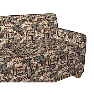 A014 Bears Deer Moose Acorns and Pine Trees Themed Tapestry Upholstery Fabric by The Yard