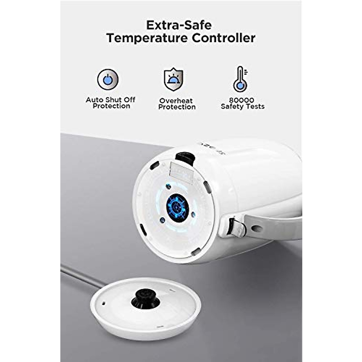 AZEUS Electric Kettle 1500W Cool Touch Tea Kettle Anti-scalding Design 1.8L Large Capacity Double Wall Kettle Cordless Water Boiler with Auto Shut-Off and Boil-Dry Protection, BPA-Free, White