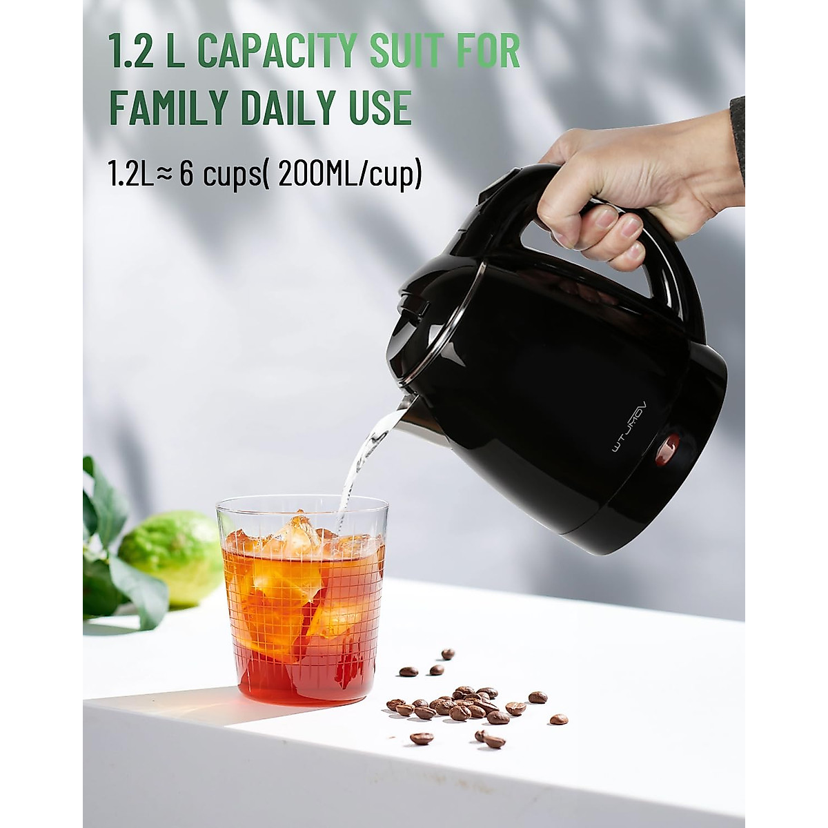 WTJMOV 1.2L Electric Kettle Small, 40 Ounce Hot Tea Kettle Double Wall Stainless Steel, 1200W Electric Water Boiler Rapid-Boil Auto Shut Off Black