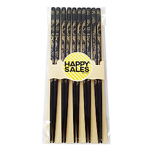 Happy Sales HSCH30, Imperial Dragon 5 Pairs Japanese Design Chopsticks set Gold Black