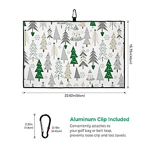 Yun Nist Golf Towel Christmas Tree Xmas Snowflake White,Waffle Pattern Microfiber Club Cleaner Golf Towels with Carabiner Clip for Women Men Dad,Winter Cedar Seamless Golf Towel for Golf Bags,24x16in