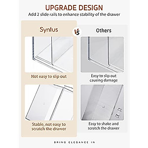 Syntus 4 Piece Set Stackable Makeup Organizer Drawers, 4.4'' Tall Acrylic Bathroom Storage Drawer, Plastic Cosmetics Storage Box for Vanity, Undersink, Skincare, Kitchen Cabinets, Pantry Organization