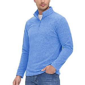 MAGCOMSEN Men's Quarter Zip Pullover Long Sleeve Athletic Shirt Gym Running Performance Tops Pullover Thermal Workout Sweatshirts Light Blue
