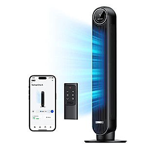 Dreo Tower Fan for Bedroom, Smart Oscillating Quiet Fans Blow Cold Air, Standing Cooling Floor Bladeless Fan with Remote and WiFi Voice Control, 4 Modes, 4 Speeds, 8H Timer, Works with Alexa/Google