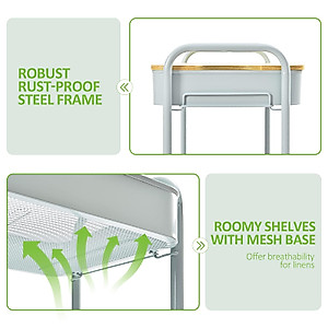 TOOLF 3 Tier Rolling Cart, Metal Utility Cart with Wheels & Wooden Top, Diaper Organizer Cart, Rolling Craft Storage Cart, Serving Trolley Cart for Kitchen, Office, Bathroom, Baby Nursery, Green