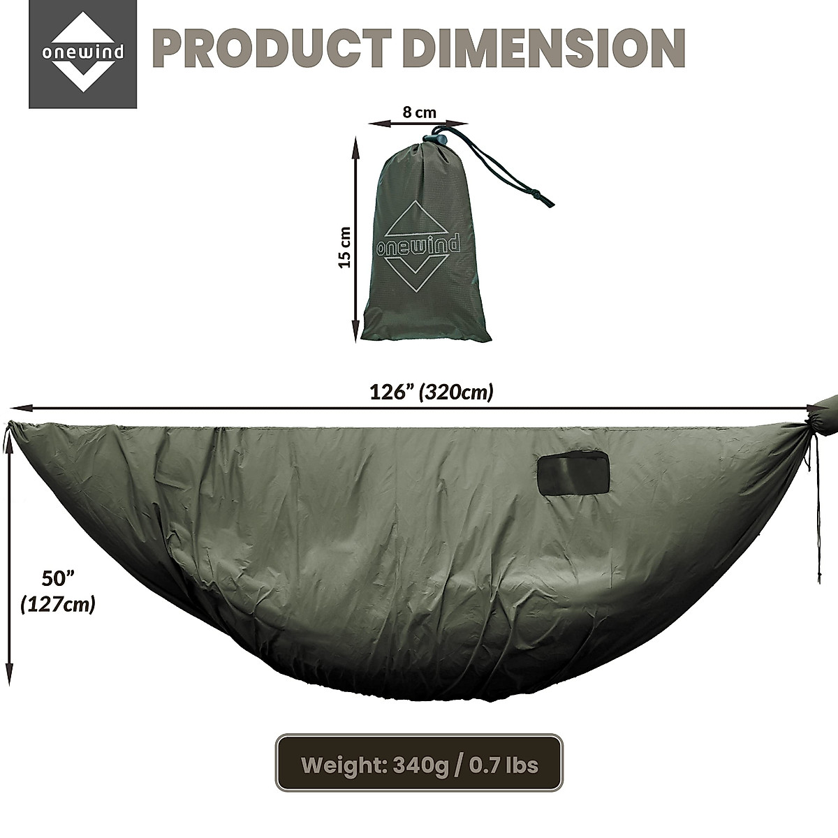 Onewind Premium Hammock Wind Sock, Hammock end Wind Block, Lightweight and Wind-Resistant Underquilt Protector for Winter and Cold Weather Protection, Backpacking, OD Green