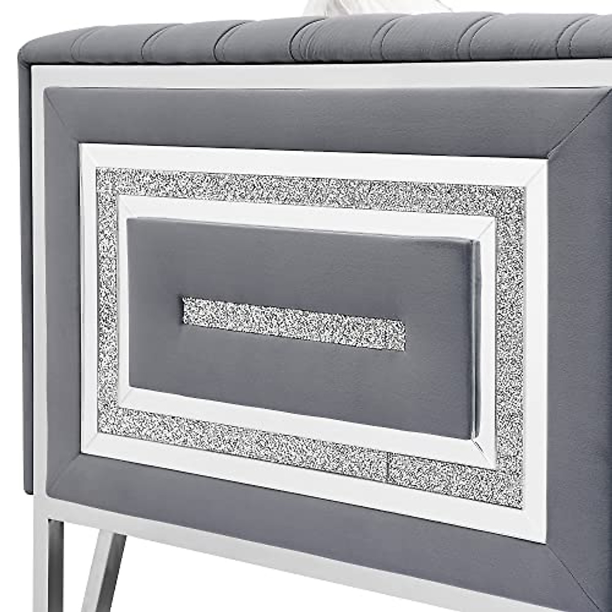 Melpomene Velvet Living Room Loveseat Sofa with Mirrored Side Trim,Faux Diamonds and 2 Villose Pillows,Grey