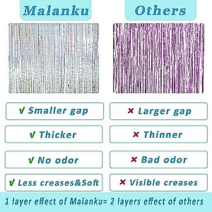 MALANKU 2 Pack Silver Tinsel Curtain Backdrop Party Decorations - 3.3 x 8.2ft Foil Fringe Curtain Streamers Backdrop for Birthday Christmas Graduation Bachelorette Frozen Disco Prom Party Decorations