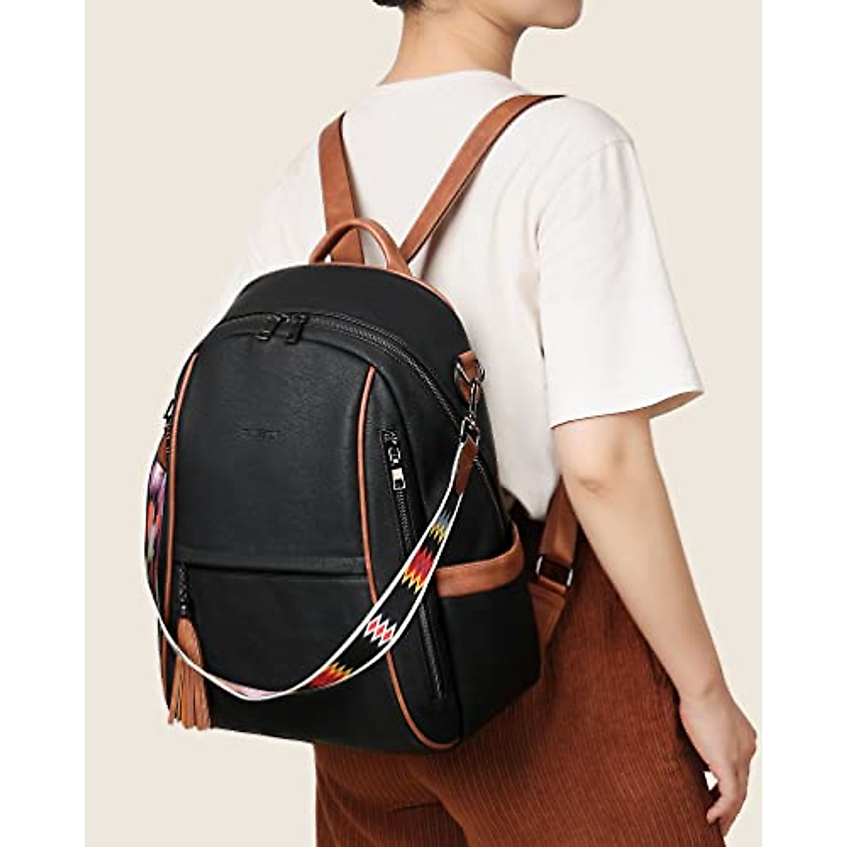 FADEON Leather Laptop Backpack Purse for Women Laptop Backpacks, Designer Mutiple Pockets Ladies Shoulder Bags Black