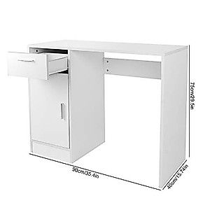 Zerone Desktop Table, 1 Drawer 1 Door Compact Computer PC Laptop Desk Table Workstation for Home Office Use(White)