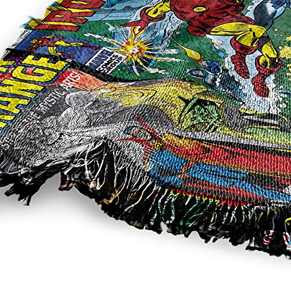 LOGOVISION Marvel Comic Blanket, 50"x60" Misc. Comic Collage Woven Tapestry Cotton Blend Fringed Throw