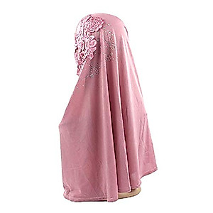 Women One Piece Muslim Hijab Lace Applique Head Wrap Scarf Shawl with Rhinestones