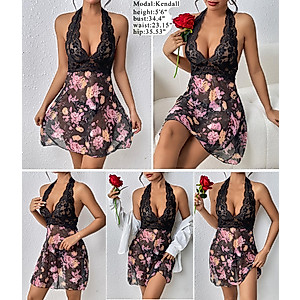 Avidlove Womens Lingerie Halter Lace Babydoll Mesh Sexy Lingerie Set Nightwear