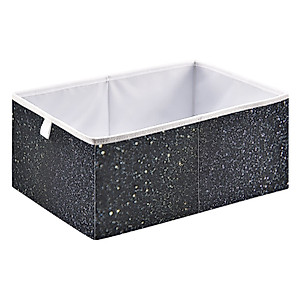 QUGRL Black Metallic Sparkle Storage Bins Organizer Glitter Space Shiny Foldable Clothes Storage Basket Box for Shelves Closet Cabinet Office Dorm Bedroom 15.75 x 10.63 x 6.96 in