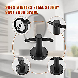 glewou Towel Hooks, Matte Black Stainless Steel Double Wall Hooks, Heavy Duty Wall Mounted Hook for Hanging Coat, Robe, and Hanger for Bathrooms, Bedroom, Kitchen, Garage (2 Pack)