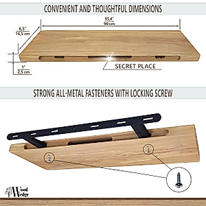Wood Wedge Floating Shelves for Wall, Set of 2 Wall Storage Shelves, Kids Bookshelf, Photo&Picture, Shelves for Bedroom, Living Room, Bathroom, Kitchen (American Walnut, 36in, Ash)