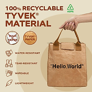 VonNova Insulated Lunch Box for Women, 7L Capacity, Leakproof Lunch Tote Bag, Durable Lunchbox made from Tyvek Material, Adult Cooler Bag for Work, Picnic, Travel and more (Hello World)