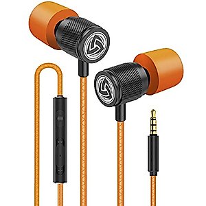 LUDOS Ultra Wired Earbuds in-Ear Headphones, 5 Years Warranty, Earphones with Microphone, Noise Isolating Ear Buds, Memory Foam for iPhone, Samsung, School Students, Kids, Women, Small Ears - Orange