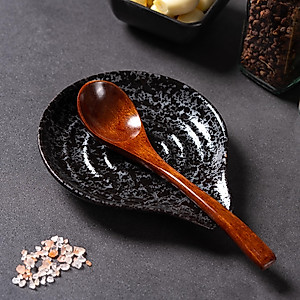 Spoon Rest, Ceramic Utensil Spoon Spatula Ladle Holder, 6 Inches Spoon Holder for Countertop, Coffee Bar Accessories Dishwasher Safe, Large Utensil Rest for Kitchen Counter Splash Black（L）
