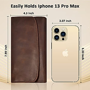 Leather SR Womens Leather Wallet Large Trifold Genuine Brown Leather Wallets for Women RFID Blocking Ladies Multi Card Holder Iphone 14 Compatible, 13 Credit Card Slots, 4 Cash Compartment, 7.7”x4.3”