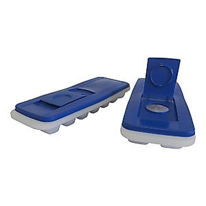 Set of 2 No Spill Ice Cube Tray with Removable Cover Blue Easy Release, Stackable, Compact, Odorless, BPA-Free Ice Molding Trays For Whiskey, Cold Drinks, Cocktails & Juice