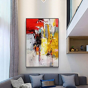 BAWHO Abstract Oil Painting Handmade Gold Foil Golden Red Mural Art Cuadros Canvas Painting Large Sofa Decoration,31inx47in,No Frame