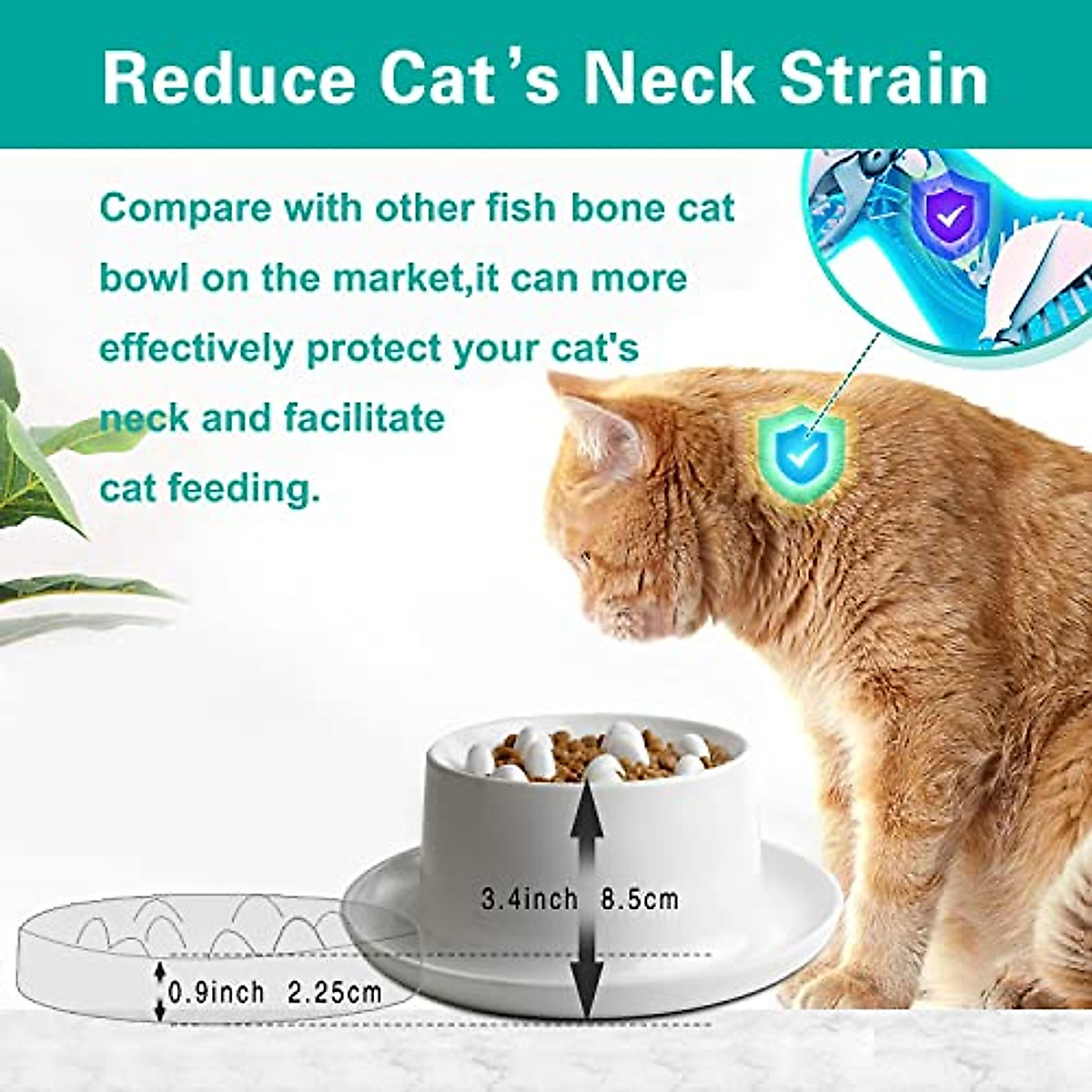 Raised Slow Feeder Cat Bowl, Fish Pool Design Elevated Slow Feeder Dog Bowls, Fun Interactive Bloat Stop Cat Slow Feeder Dry Food, Reduces Neck Burden Slow Down Eating Anti Vomiting Non-Slip No Spill