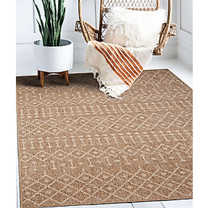 Sherloom Modern Geometric Indoor Outdoor Area Rug Weather Resistant Outdoor Carpet for Porch Deck Balcony Backyard Patio Rug 8x10 Beige, Brown