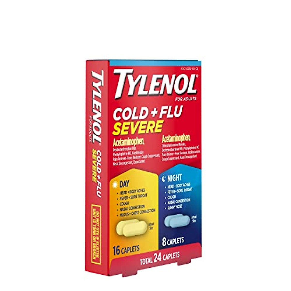 Tylenol Cold + Flu Severe Day & Night Caplets for Fever, Pain, Cough & Congestion Relief, 24 Count