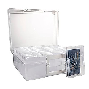 4x6in photo storage box, photo cases and craft keeper with handle,greeting cards organizer kit for Holiday Birthday Get Well Cards Photos, Crafts, Scrapbooking, Paper, Stickers and More(clear)…