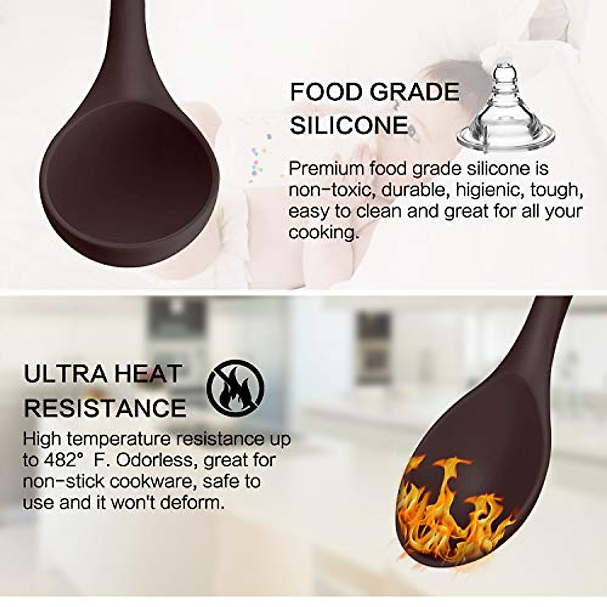 Kinfayv Silicone Cooking Utensils Kitchen Utensil Set, 21 PCS Wooden Handle Nontoxic BPA Free Silicone Spoon Spatula Turner Tongs Kitchen Gadgets Utensil Set for Nonstick Cookware with Holder (Coffee)