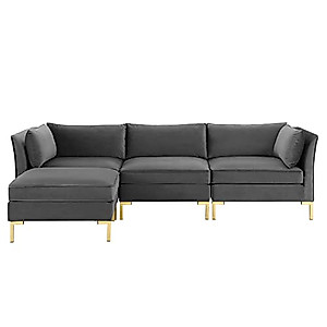 Modway Ardent 4-Piece Performance Velvet Sectional Sofa, Gray