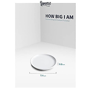 Sweese 155.001 Porcelain Round Dessert Salad Plates - 7.4 Inch - Set of 6, White