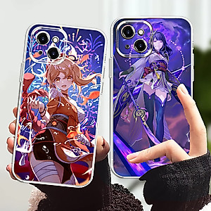 Staremeplz Compatible with Samsung Galaxy S9 Plus Case Genshin Impact Anime Game Design [with Vision Keychain and 50pcs Stickers] Cartoon Transparent Soft Silicona Case for Samsung Galaxy S9 Plus