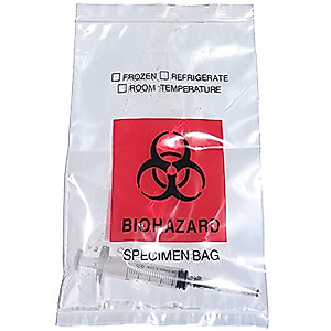 Daarcin Biohazard Specimen Bags,100pcs 6x9in/15x25cm with Biohazard Red Logo Printing, Ziplock Top Sample Bags with Outside Pocket Paperwork Pouch
