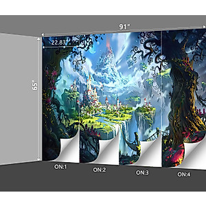 BZHXBZ - 3D Space Enchanted Forest Backdrop Dream Castle Wallpaper Nursery Kids Bedroom Waterfall murals Boys and Girls Room Decor Home Living Room Large Wall Mural - 91"x65" Not Peel and Stick