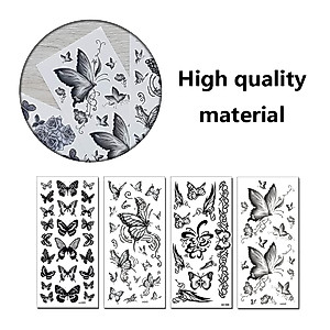 8 Sheets Black Butterfly Temporary Tattoos Waterproof Long lasting Fake Tattoos Sexy Realistic Arm Tattoos Stickers for Women Girls