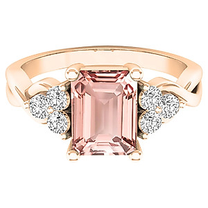 Dazzlingrock Collection 8x6mm Emerald Cut Morganite & Round White Diamond Twisted Engagement Ring for Women in 10K Solid Rose Gold, Size 7
